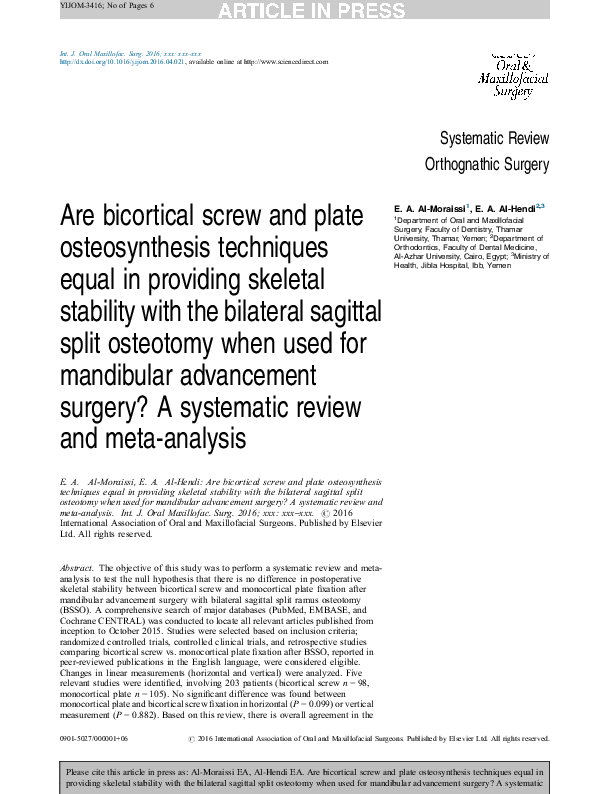 (PDF) Are bicortical screw and plate osteosynthesis techniques equal in ...