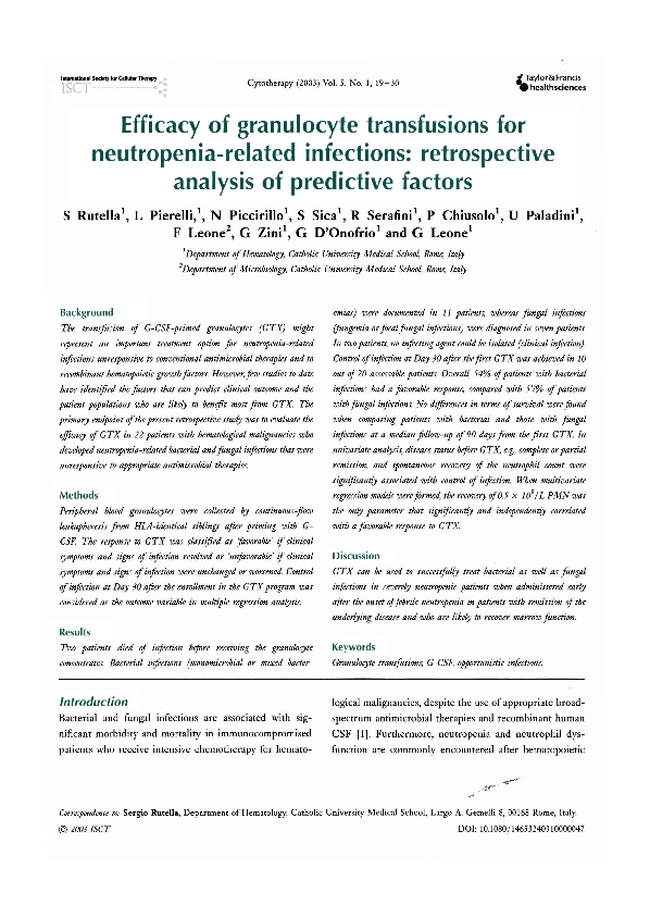 (PDF) Efficacy of granulocyte transfusions for neutropenia-related ...