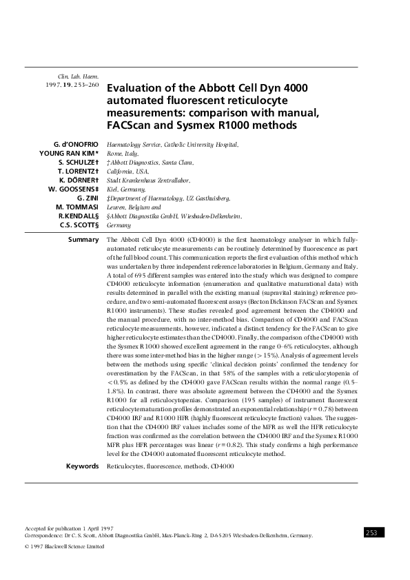 (PDF) Evaluation of the Abbott Cell Dyn 4000 automated fluorescent ...