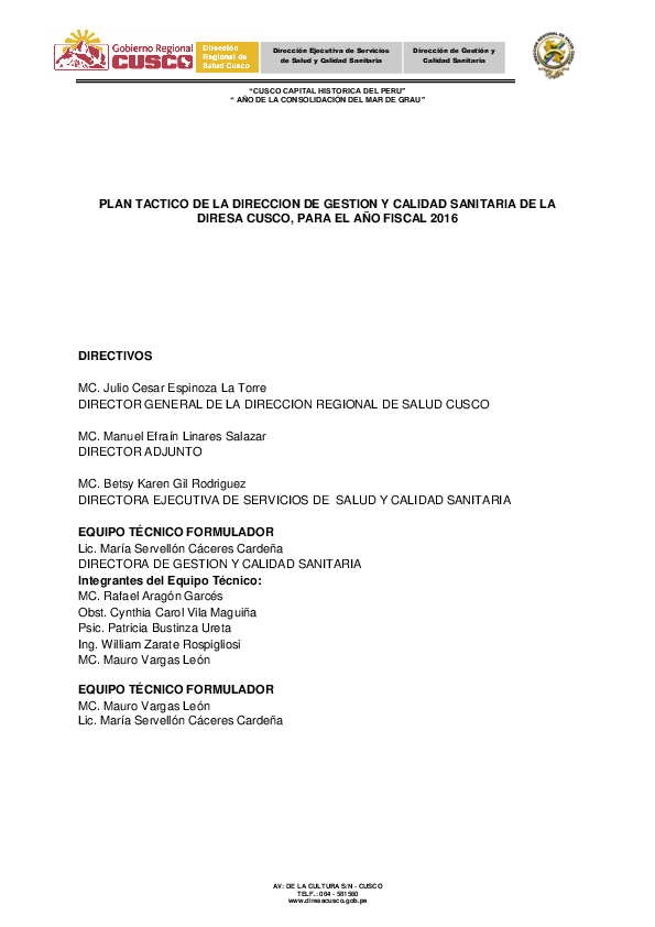 (PDF) PLAN TACTICO DGCS 2016 DIRESA CUSCO