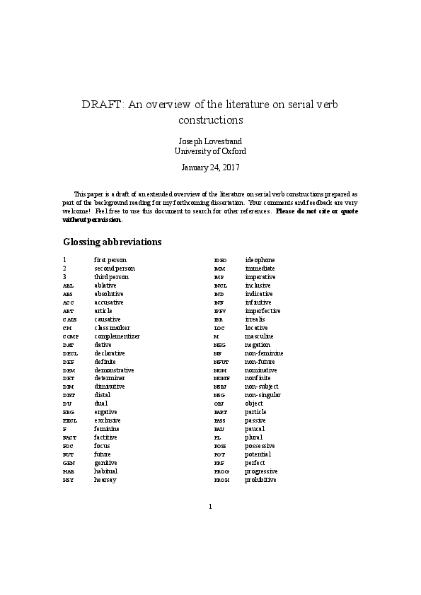 (PDF) DRAFT: An overview of the literature on serial verb constructions ...