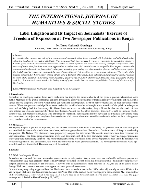 (PDF) Libel Litigation and Its Impact on Journalists' Exercise of ...