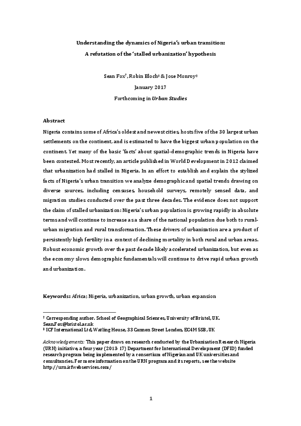 (PDF) Understanding the dynamics of Nigeria's urban transition: A ...