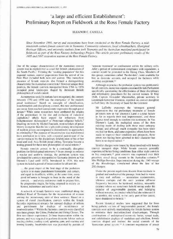 a large and efficient Establishment': Preliminary Report on Fieldwork ...