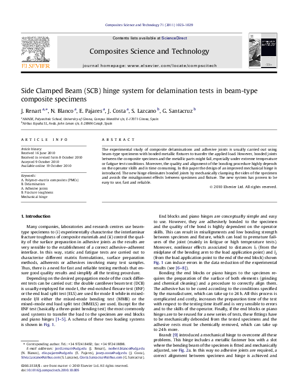 (PDF) Side Clamped Beam (SCB) hinge system for delamination tests in ...