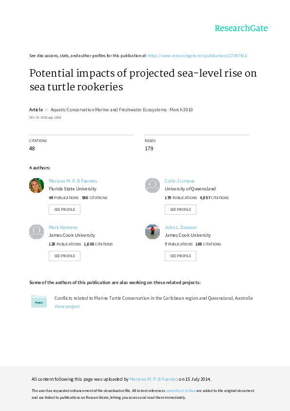 (PDF) Potential impacts of projected sea-level rise on sea turtle rookeries