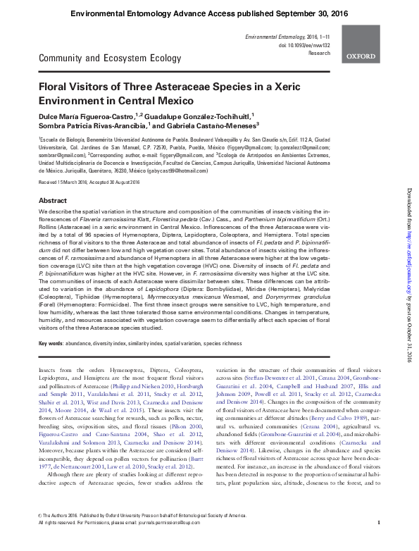 (PDF) Floral Visitors of Three Asteraceae Species in a Xeric ...
