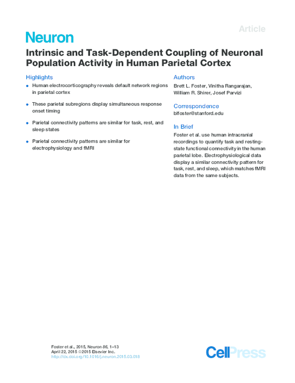 Pdf Intrinsic And Task Dependent Coupling Of Neuronal Population