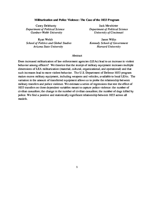 (PDF) Militarization and Police Violence: The Case of the 1033 Program