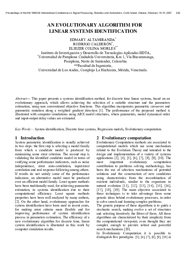 (PDF) An Evolutionary Algorithm for Linear Systems Identification