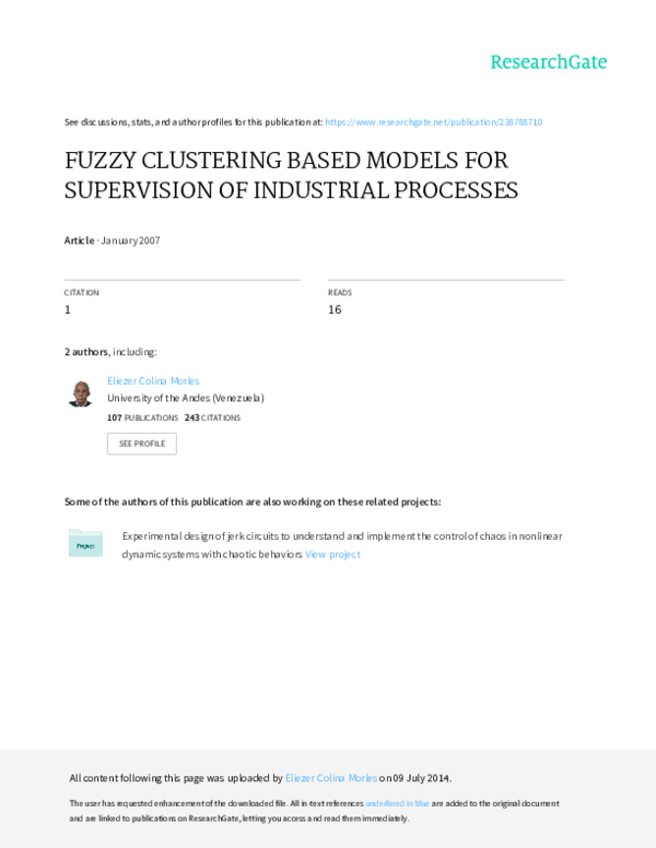 (PDF) Fuzzy Clustering Based Models for Supervision of Industrial Processes