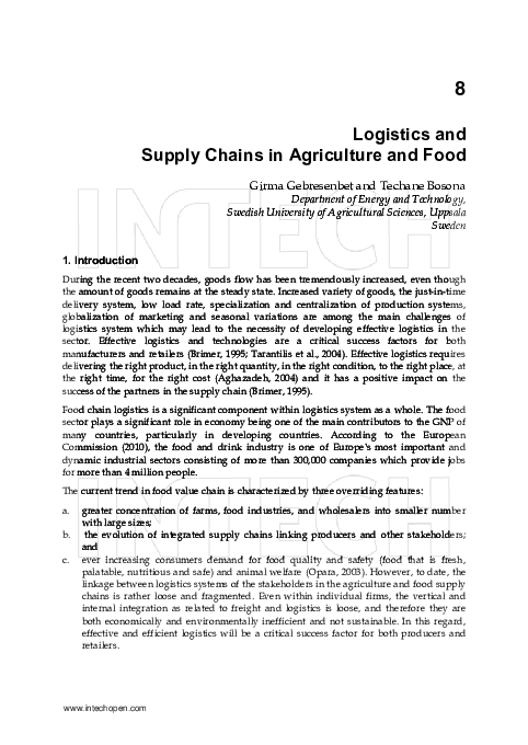 (PDF) 8 Logistics and Supply Chains in Agriculture and Food