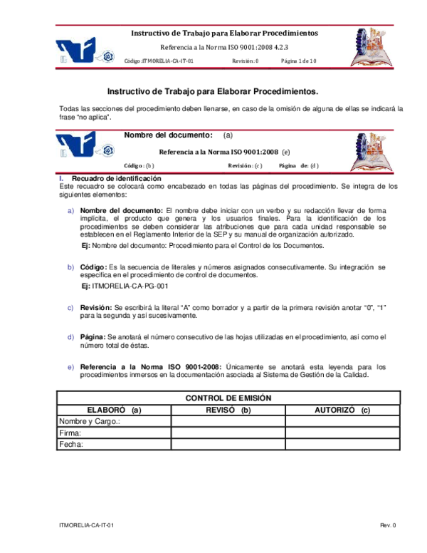 (PDF) Instructivo de Trabajo para Elaborar Procedimientos