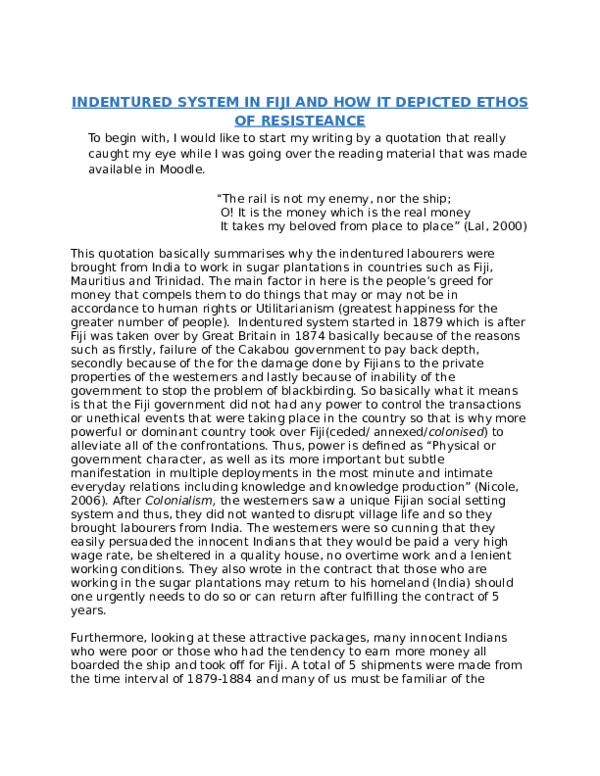 (DOC) INDENTURED SYSTEM IN FIJI AND HOW IT DEPICTED ETHOS OF RESISTANCE ...