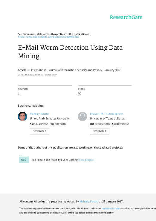 Pdf E Mail Worm Detection Using Data Mining