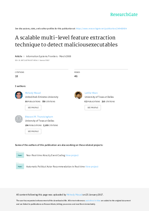 (PDF) A scalable multi-level feature extraction technique to detect malicious executables
