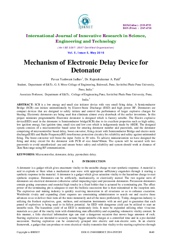(PDF) Mechanism of Electronic Delay Device for Detonator