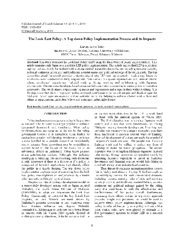 (PDF) The Look East Policy: A Top down Policy Implementation Process ...