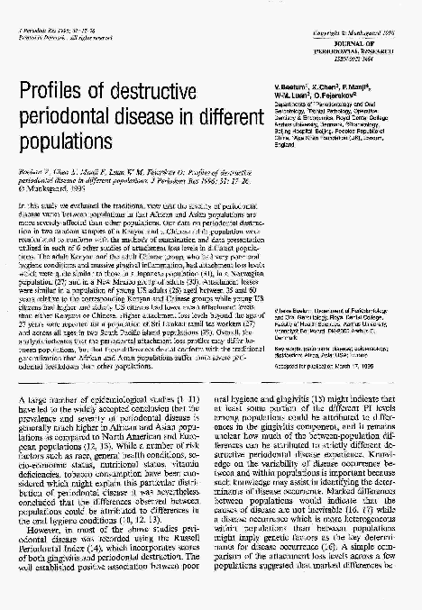 (PDF) Profiles of destructive periodontal disease in different populations