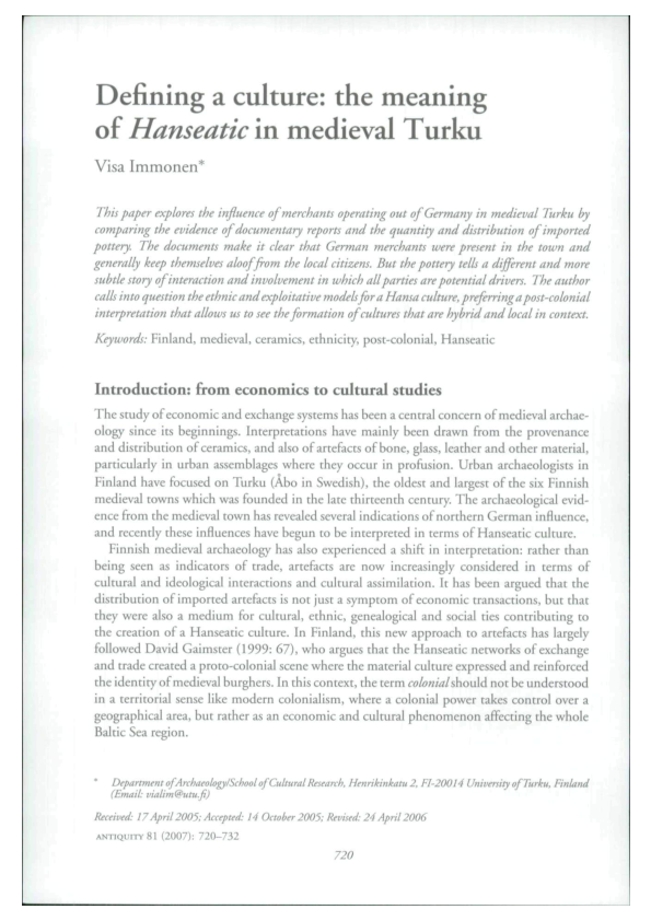 (PDF) Defining a culture: the meaning of Hanseatic in medieval Turku