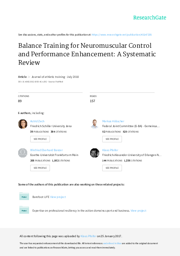 (PDF) The Effects of a Perturbation-Based Balance Training on the ...
