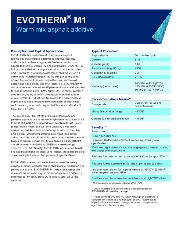 (PDF) Description and Typical Applications asphalt evotherm warm mix
