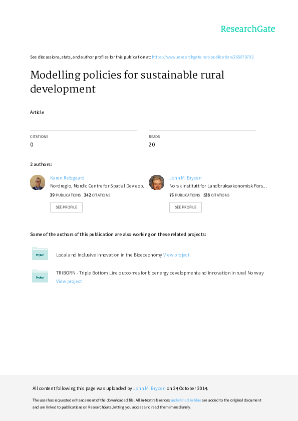 (PDF) Modelling policies for sustainable rural development