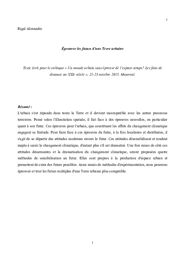 (PDF) Éprouver les futurs d'une Terre urbaine