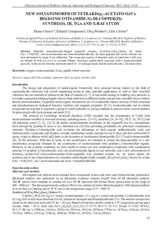 (PDF) NEW SOLVATOMORPH OF TETRAKIS(μ 2 -ACETATO-O,O')- BIS ...