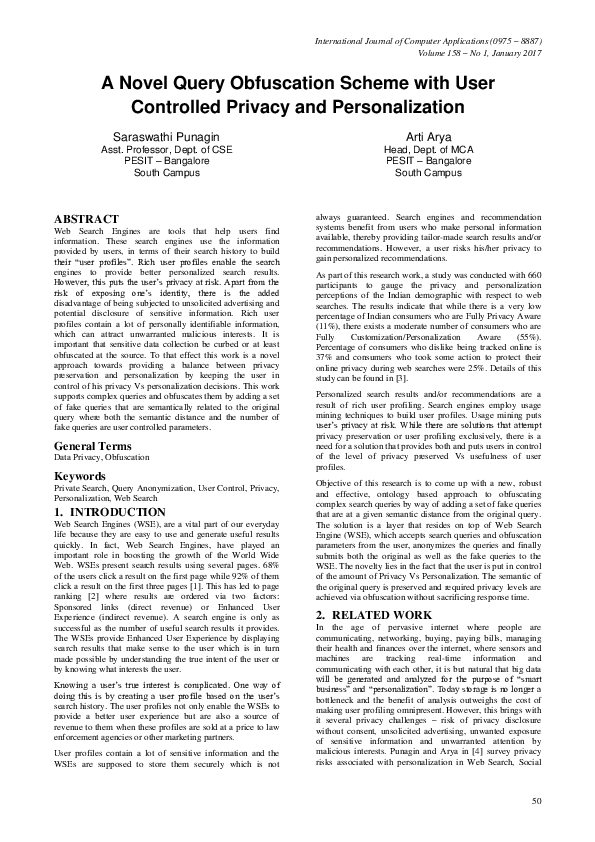 (PDF) A Novel Query Obfuscation Scheme with User Controlled Privacy and Personalization