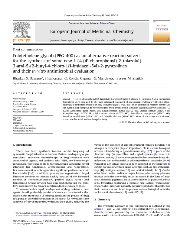 (PDF) Polyethylene glycol PEG 400 as an alternative reaction solvent 2