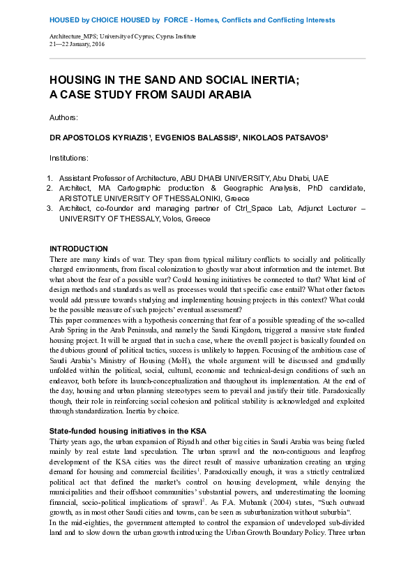 (DOC) HOUSING IN THE SAND AND SOCIAL INERTIA; A CASE STUDY FROM SAUDI ...