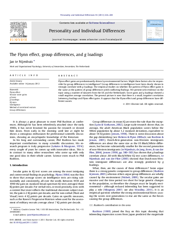(PDF) The Flynn effect, group differences, and g loadings