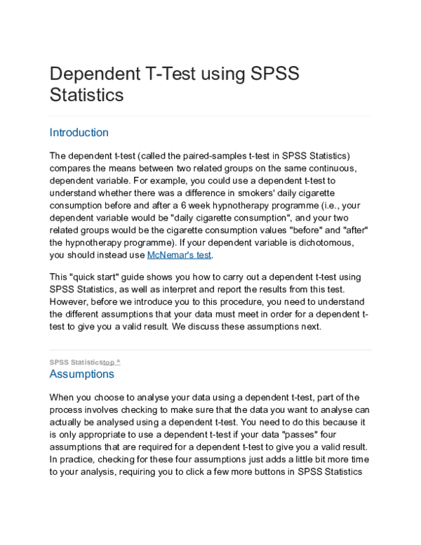 (DOC) Dependent T-Test using SPSS Statistics