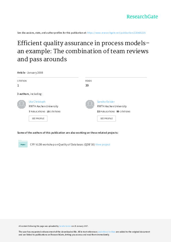 (PDF) Efficient quality assurance in process models–an example: The ...