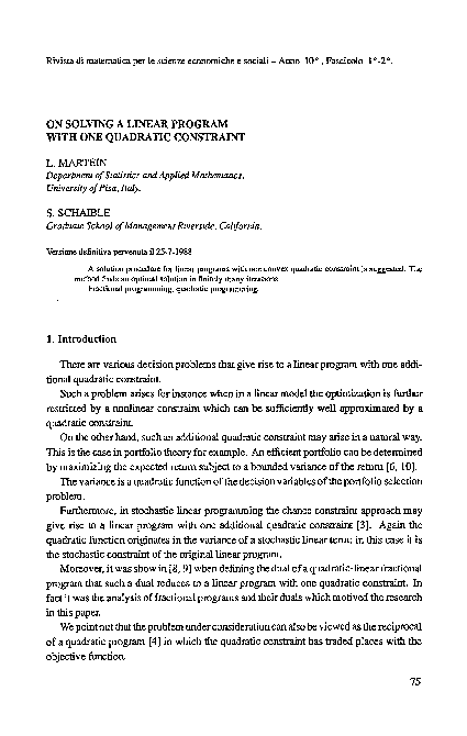 (PDF) On solving a linear program with one quadratic constraint