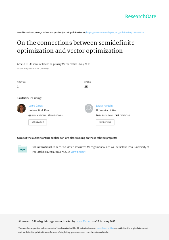 (PDF) On the connections between semidefinite optimization and vector ...