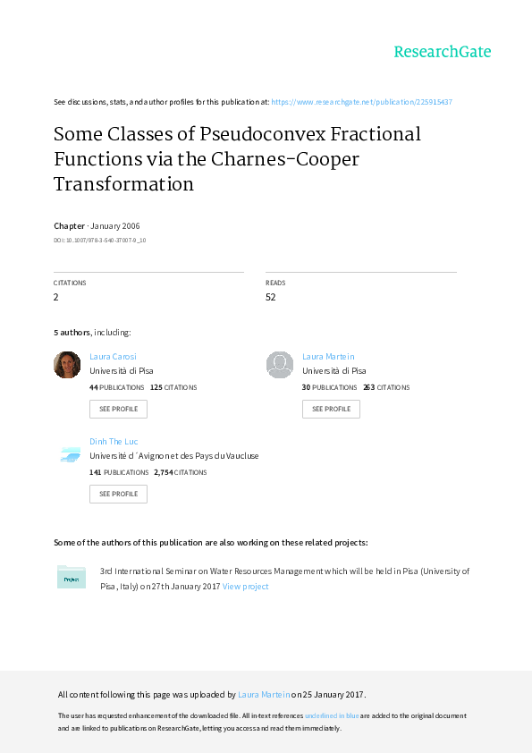 (PDF) Some Classes of Pseudoconvex Fractional Functions via the Charnes-Cooper Transformation