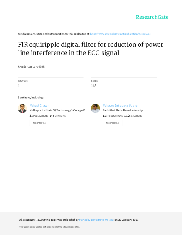 (PDF) FIR Equiripple digital filter for reduction of power line interference in the ECG Signal ...