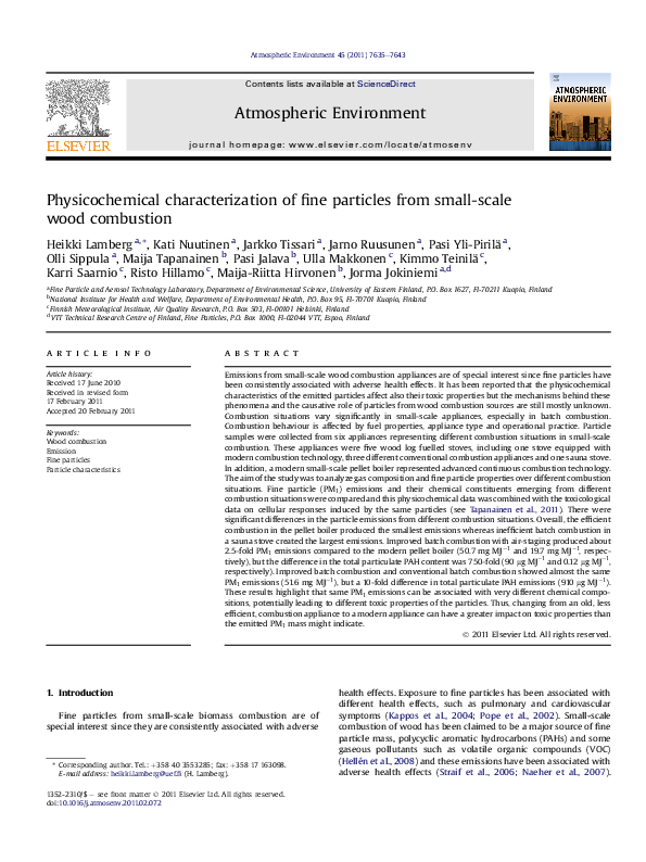 (PDF) Physicochemical characterization of fine particles from small ...