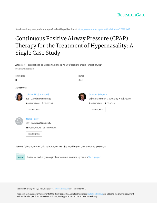 (PDF) Continuous Positive Airway Pressure (CPAP) Therapy for the ...
