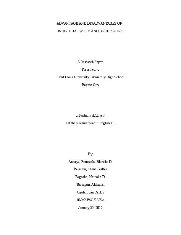 (DOC) ADVANTAGE AND DISADVANTAGES OF INDIVIDUAL WORK AND GROUP WORK