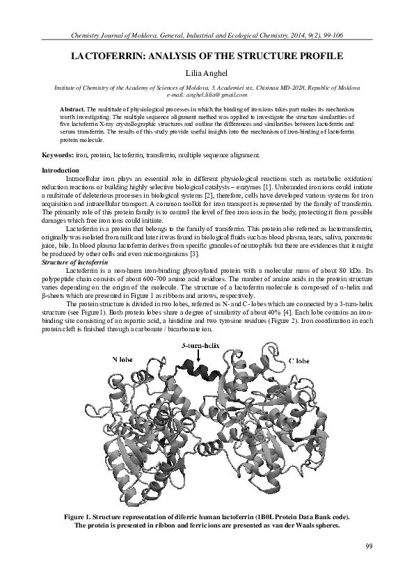(PDF) LACTOFERRIN: ANALYSIS OF THE STRUCTURE PROFILE