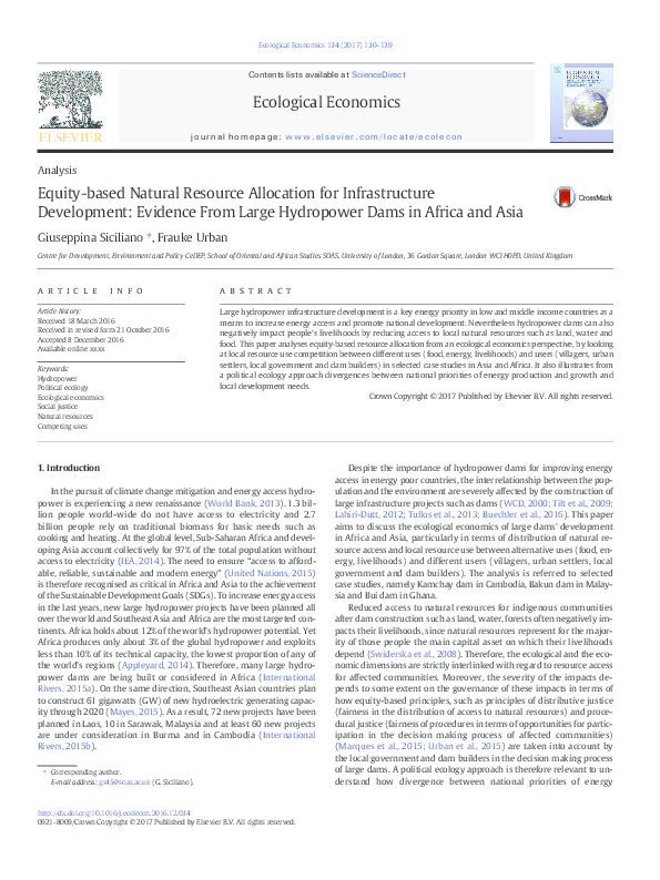 (PDF) Equity-based Natural Resource Allocation for Infrastructure ...