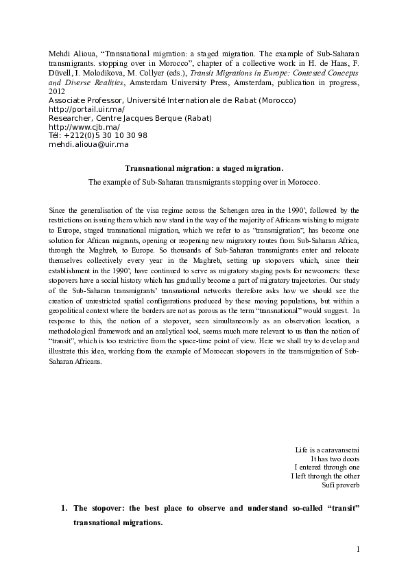 (DOC) Transnational migration: a staged migration. The example of Sub ...