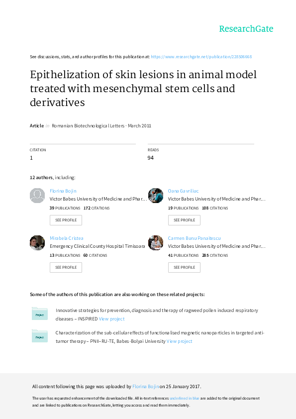 (PDF) Epithelization of skin lesions in animal model treated with ...