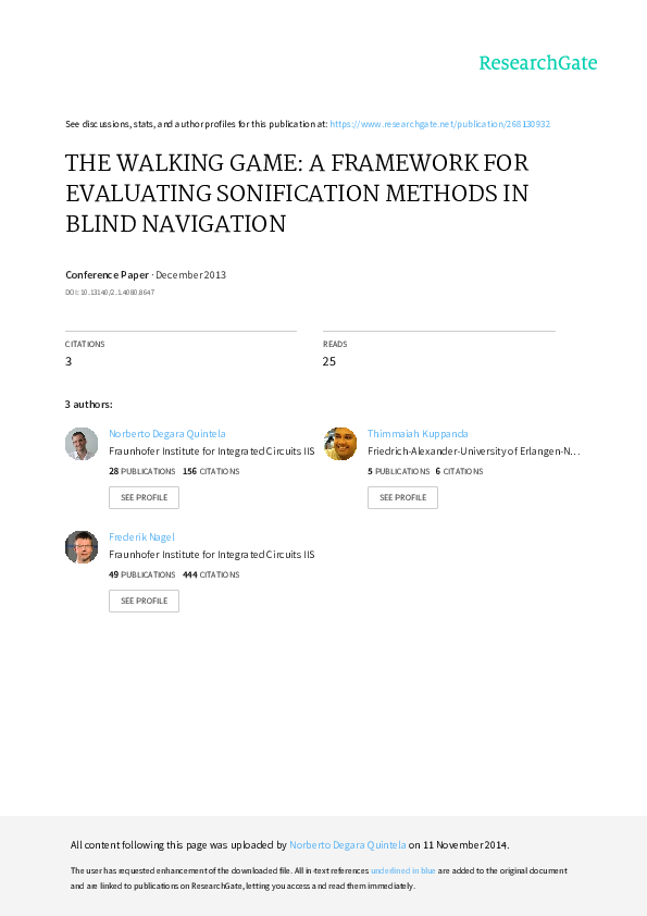 (PDF) The walking game: A framework for evaluating sonification methods in blind navigation