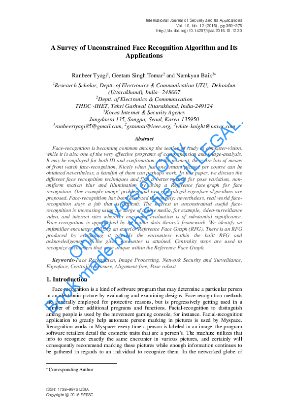 (PDF) A Survey of Unconstrained Face Recognition Algorithm and Its Applications