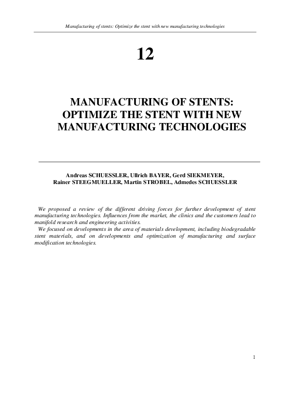 (PDF) Manufacturing of stents: Optimize the stent with new ...