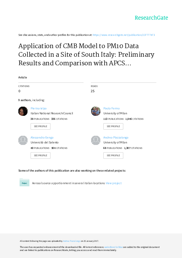 (PDF) Application of CMB Model to PM10 Data Collected in a Site of ...